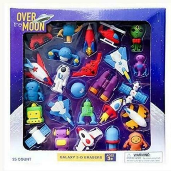 Over the Moon | Toys | 25 Piece Galaxy Space Ships Aliens 3d Erasers ...